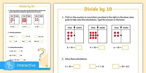 Divide by 10 Maths Activity Sheets